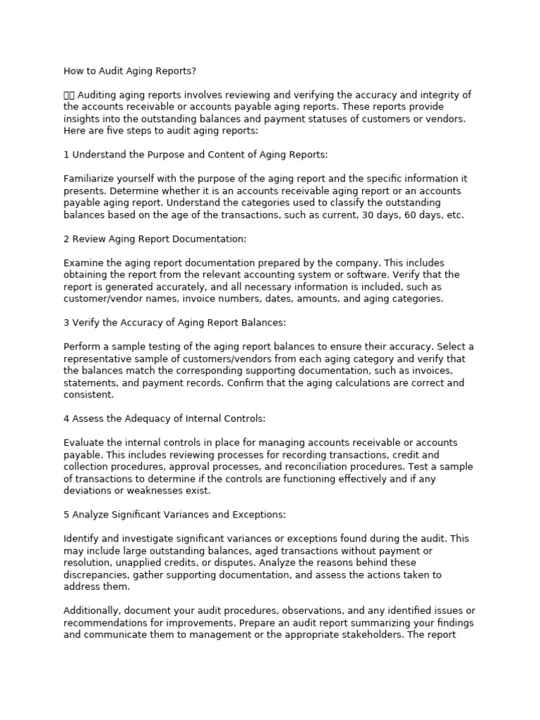 Audit Checklist For Aging Reports | PDF