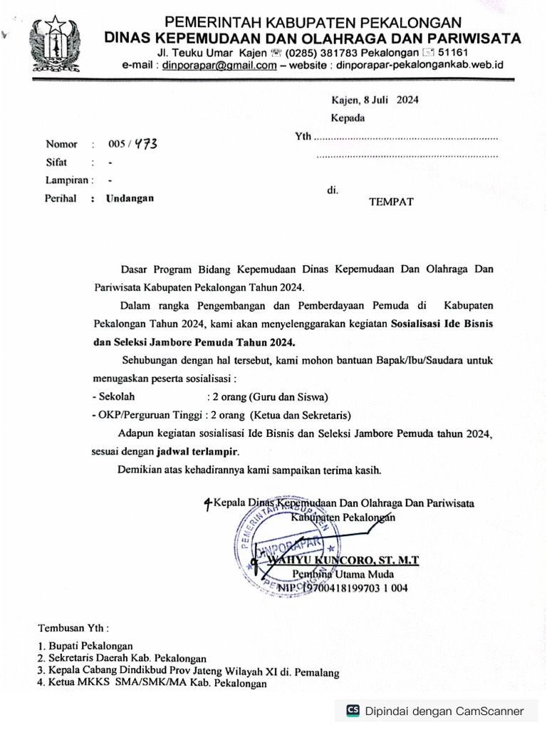 Undangan Sosialisasi Ide Bisnis Pemuda & Jambore P - 240718 - 091320 | PDF