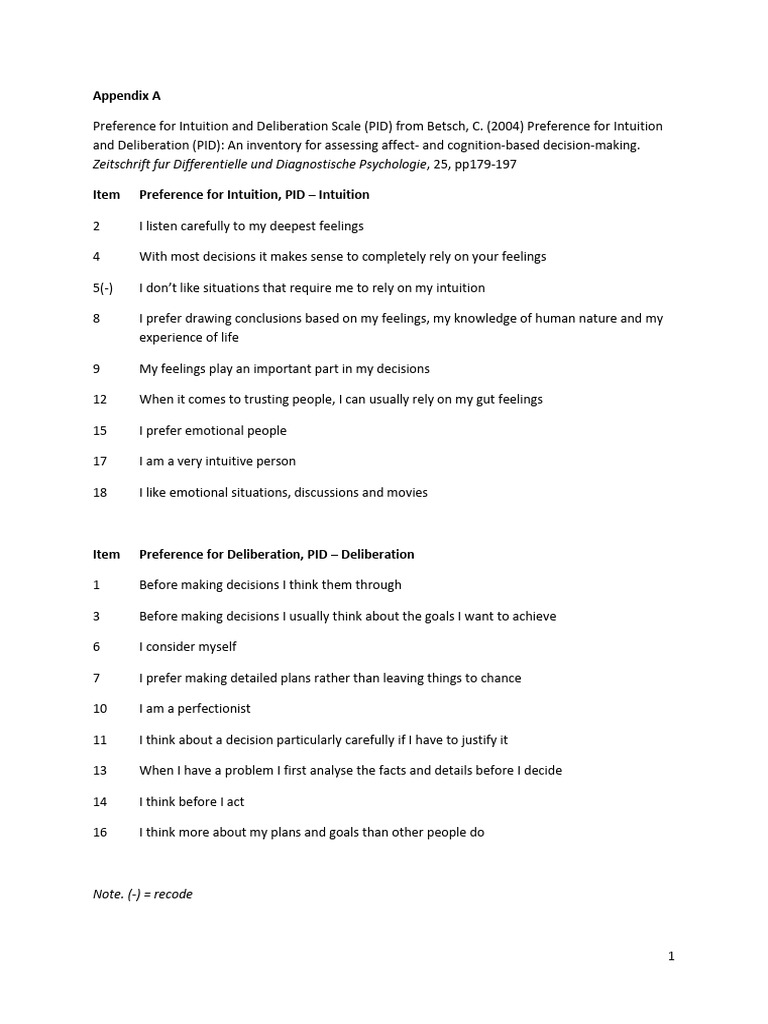 Appendix 3 PID Scale | PDF