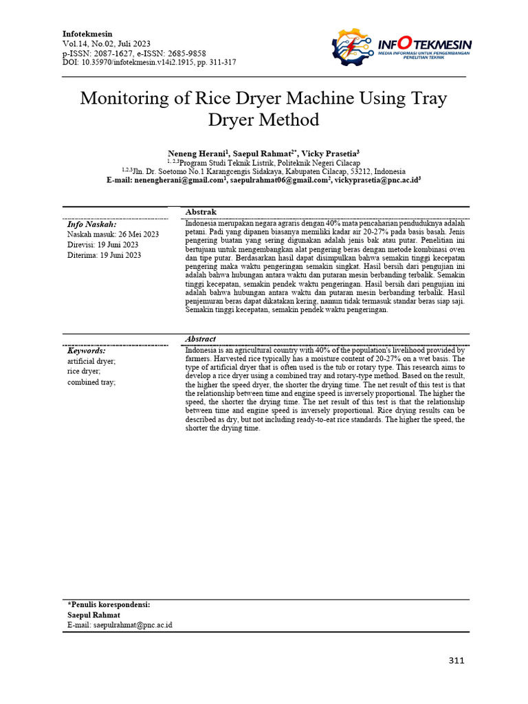 Monitoring Rice Dryer Machine Design | PDF | Rice | Technology ...