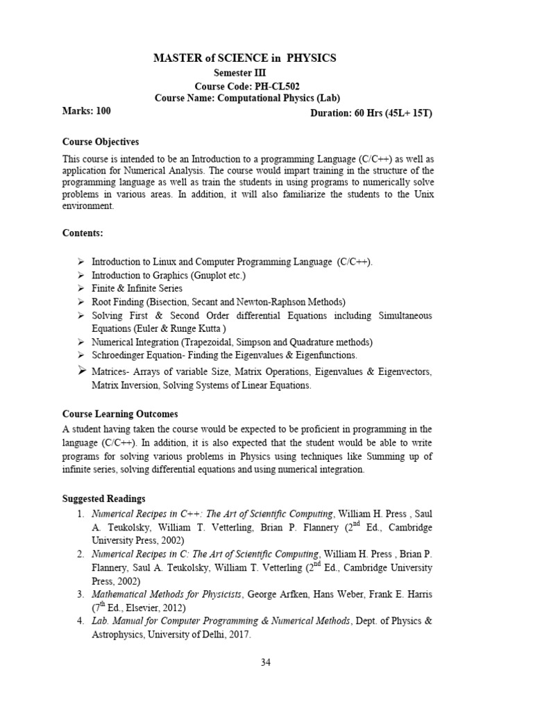 COMPUTATIONAL pHYSICS SYLL. | PDF