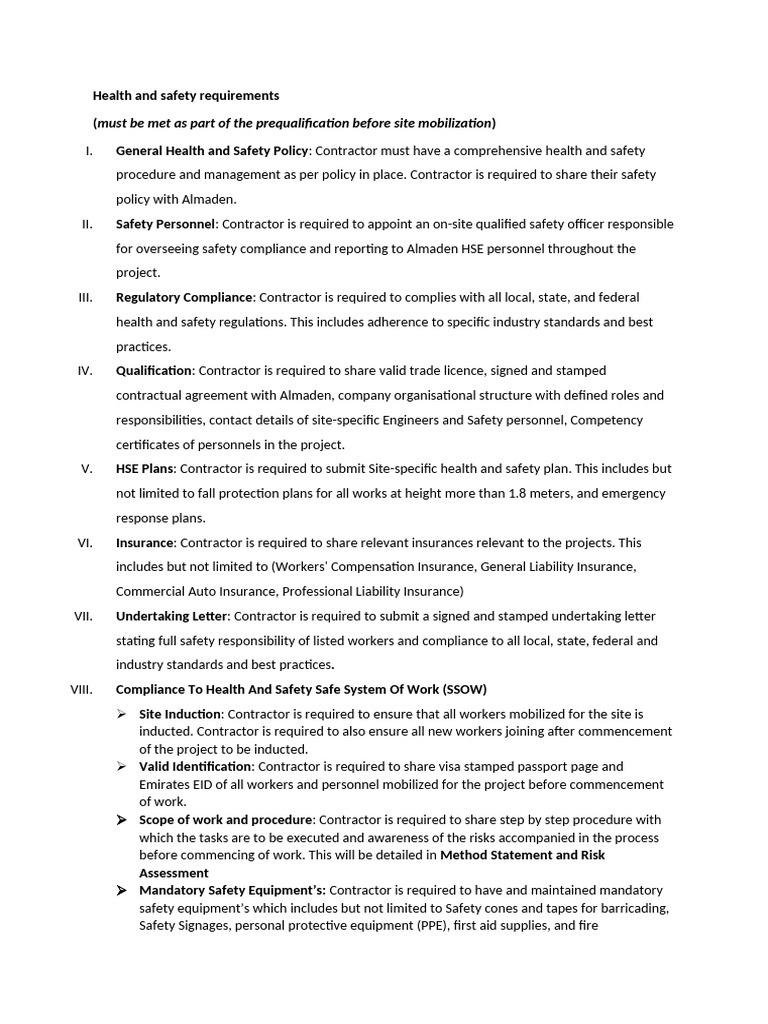 Health and Safety Requirements For Contractors | PDF | Occupational ...