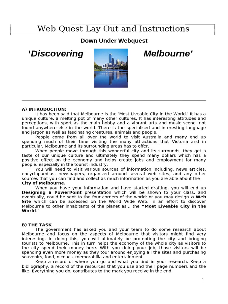 Web Quest Lay Out and Instructions | PDF