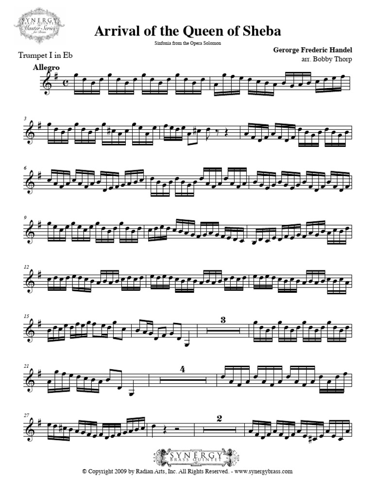 Arrival of The Queen of Sheba For Brass Quintet Handel | PDF | Musical ...