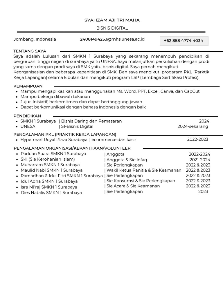 05 - Marcus Aurelius - Syahzam Aji Tri Maha - CV ATS - PDF - 20240929 - 200335 - 0000 | PDF