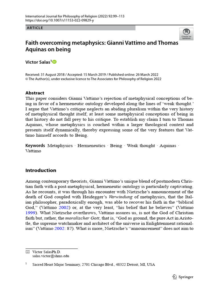 Faith Overcoming Metaphysics | PDF | Thomism | Philosophy