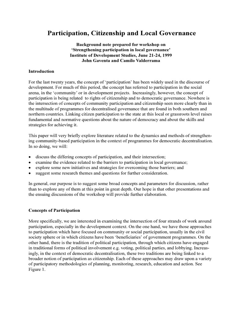 Participation, Citizenship and Local Governance | PDF