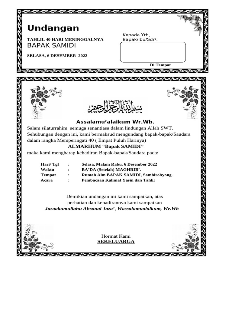 Undangan 40 Hari | PDF
