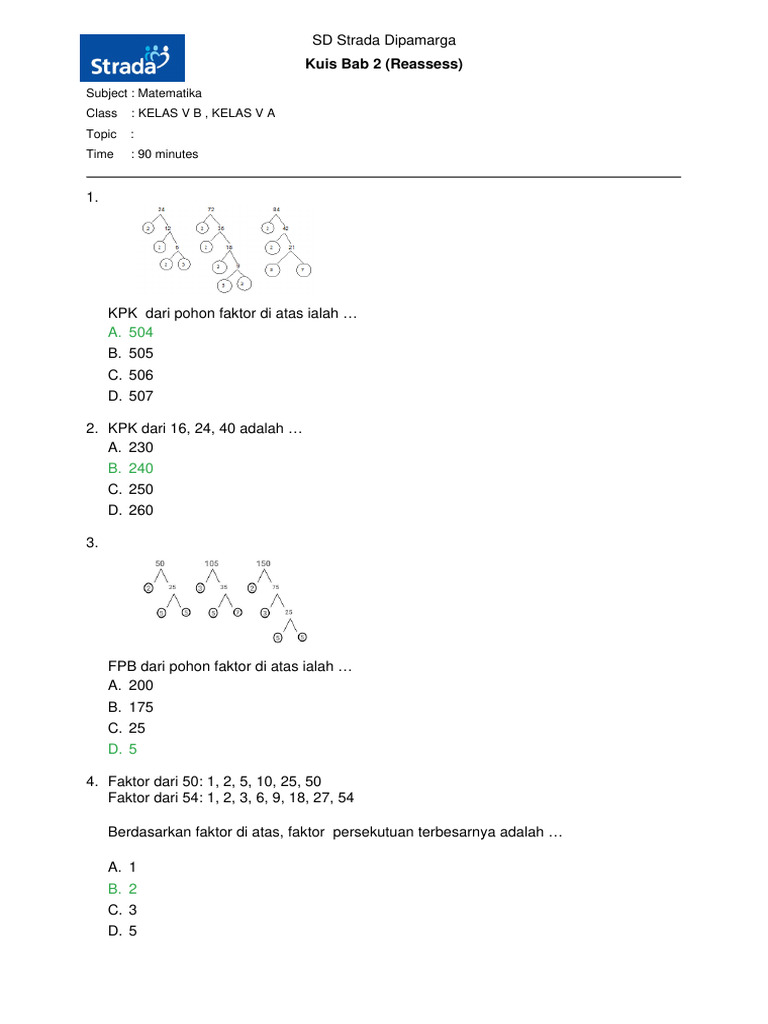 Matematika - Kuis Bab 2 (Reassess) - Question + Answer | PDF