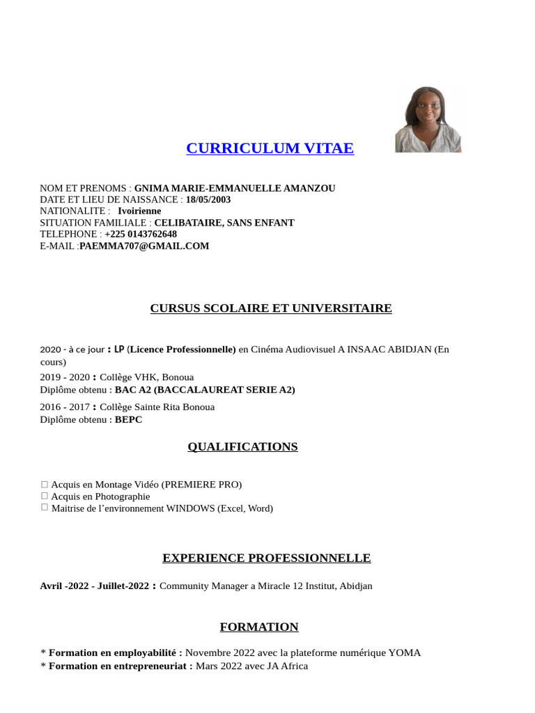Curriculum Vitae Amazou Emma | PDF