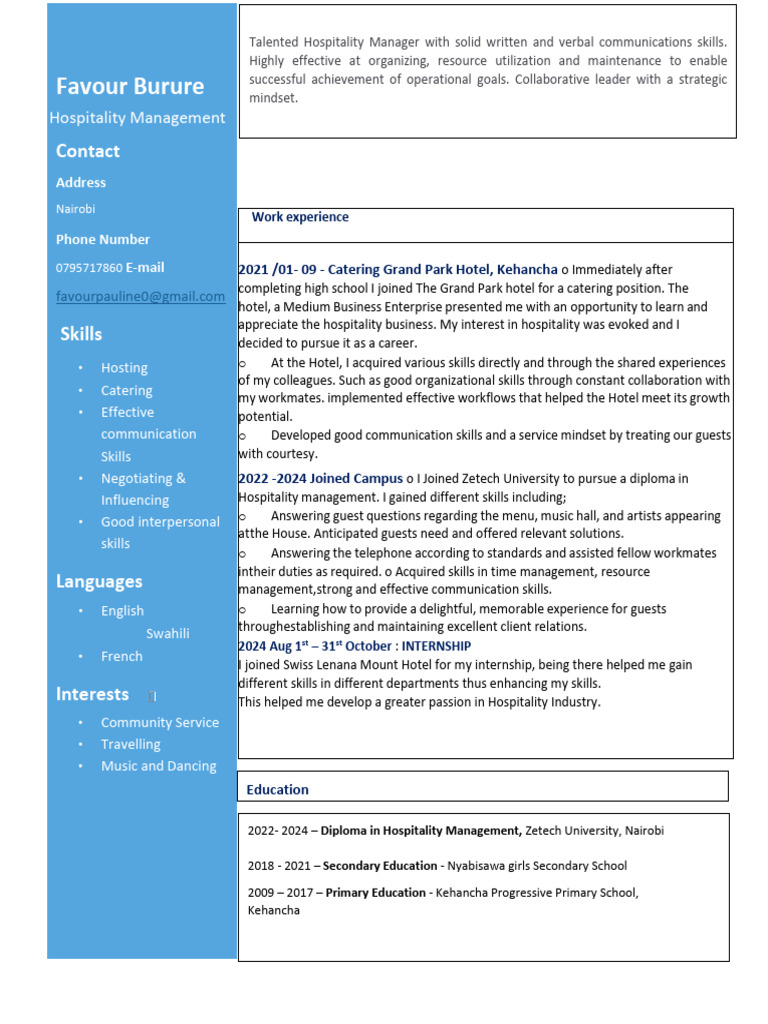 Favour - Pauline CV-2 | PDF