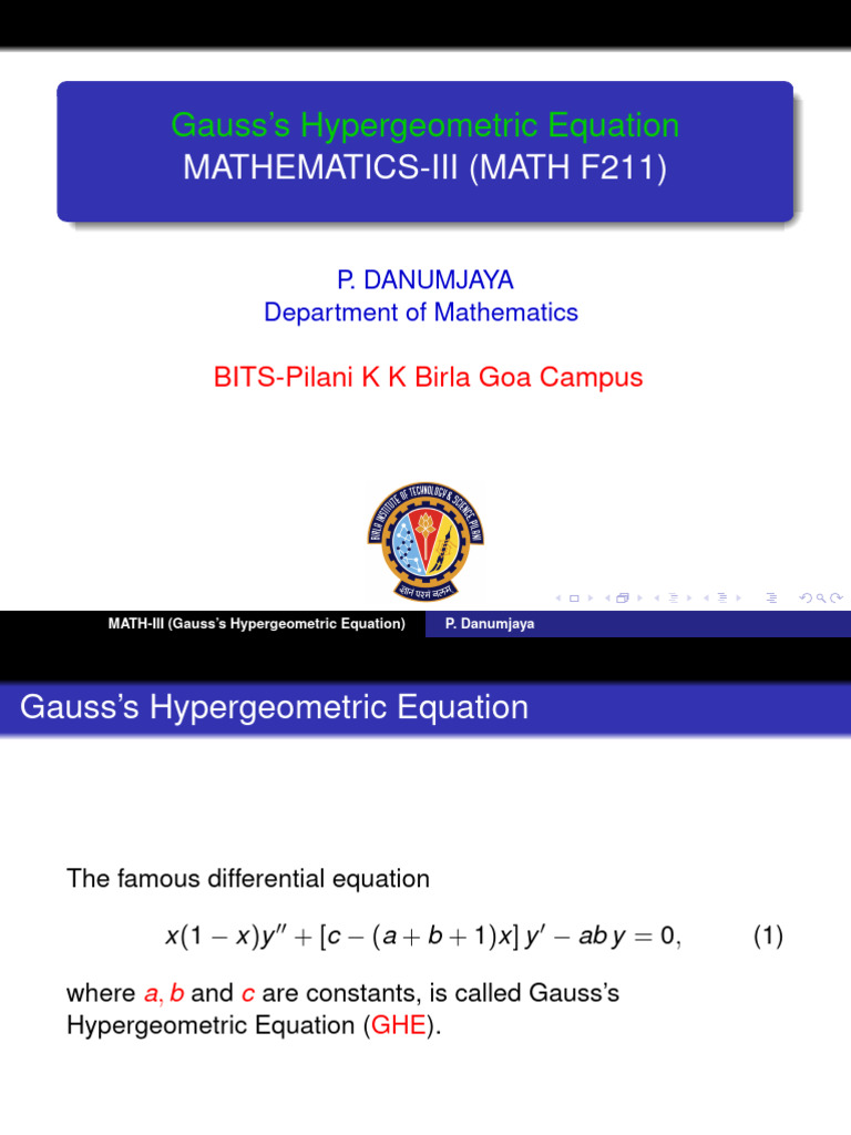 Hypergeom Equation-Slides | PDF | Mathematical Physics | Subtraction