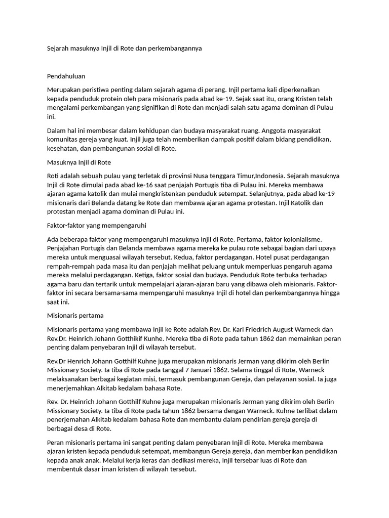 Sejarah Masuknya Injil Di Rote | PDF