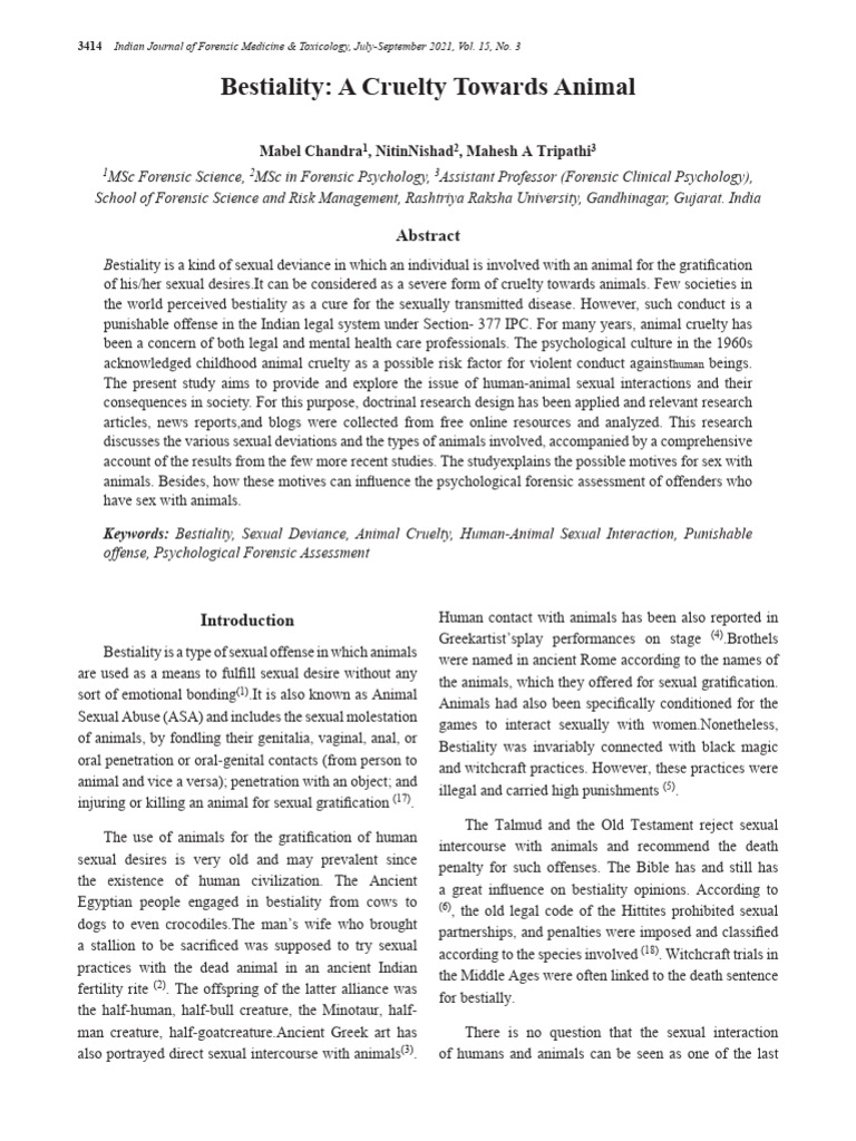 Bestiality A Study Of Animal Cruelty PDF Zoophilia Sexual