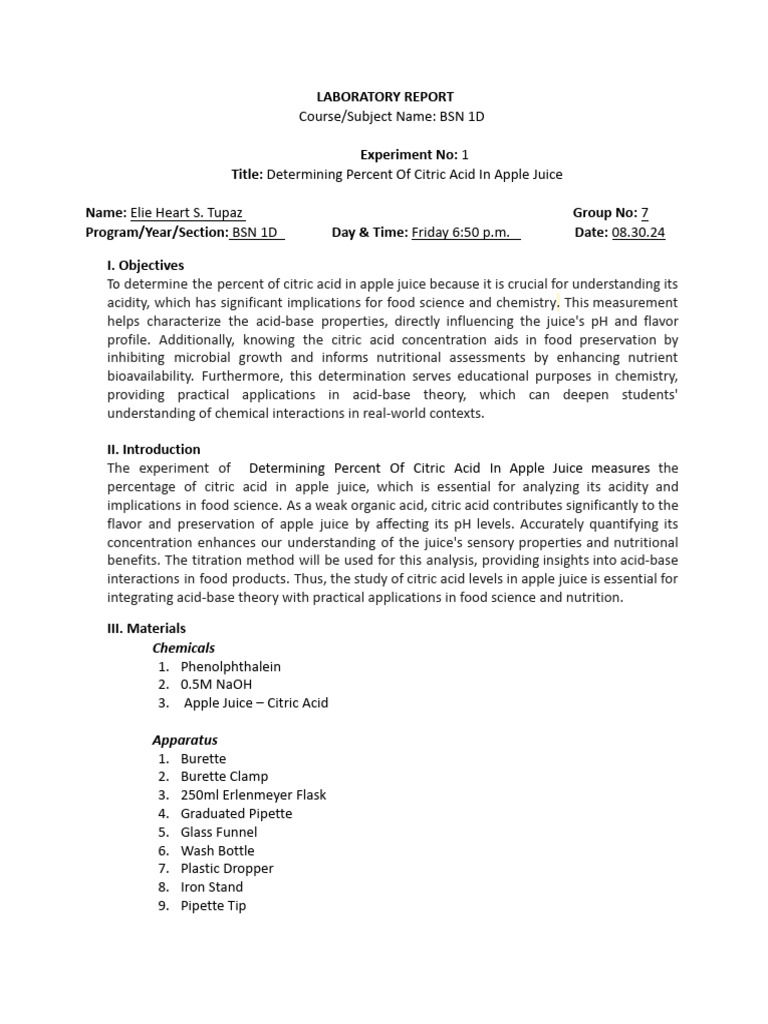 Laboratory Report (BIOCHEMISTRY LAB) | PDF