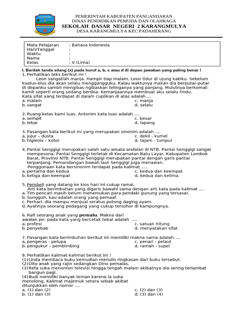Soal STS B Indonesia SMT 1 Jadi | PDF