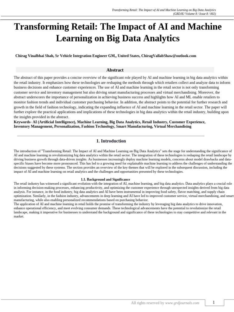 Transforming Retail: The Impact of AI and Machine Learning On Big Data Analytics | PDF