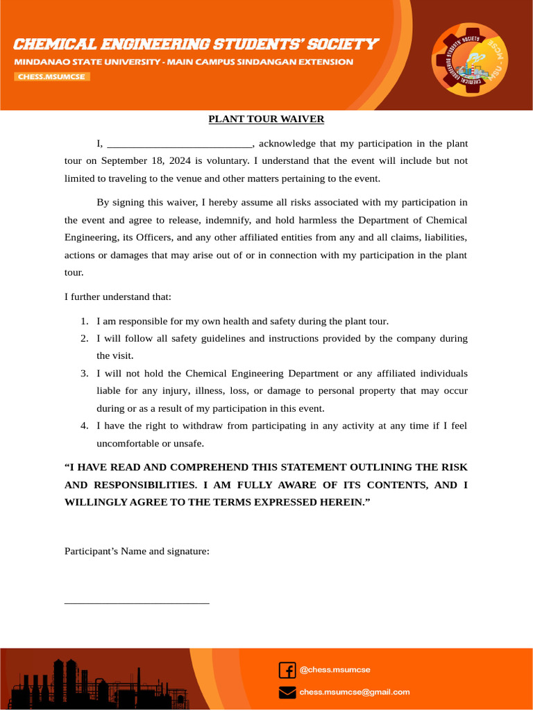 Plant Tour Waiver | PDF