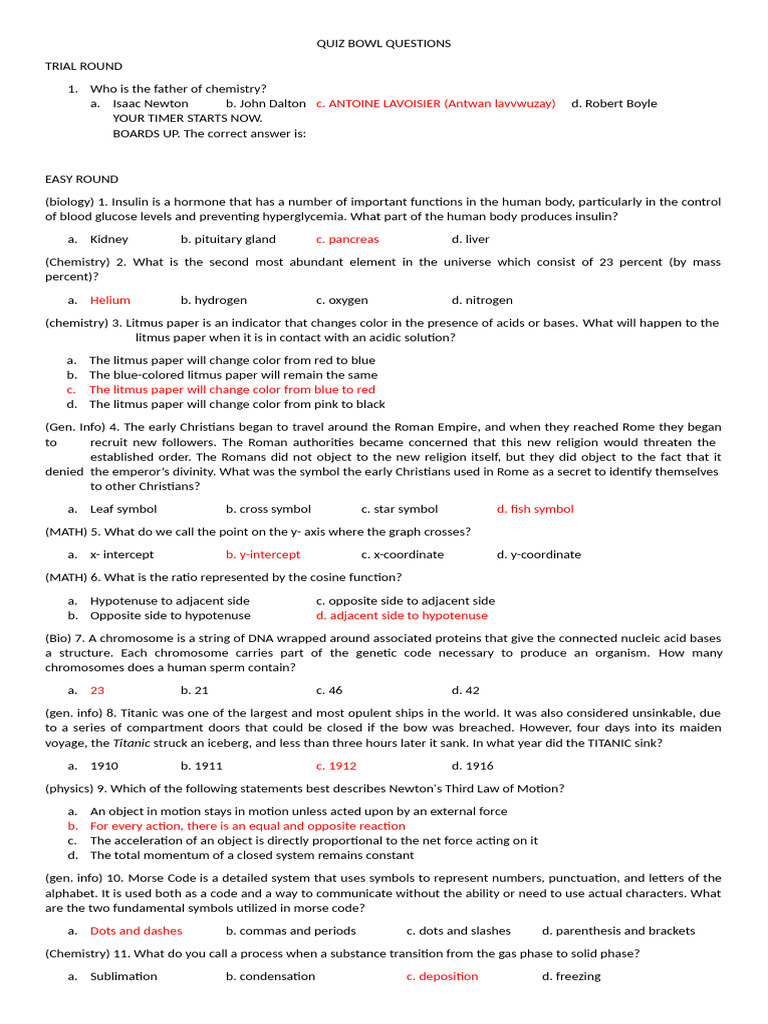 Quiz Bowl Questions Che | PDF