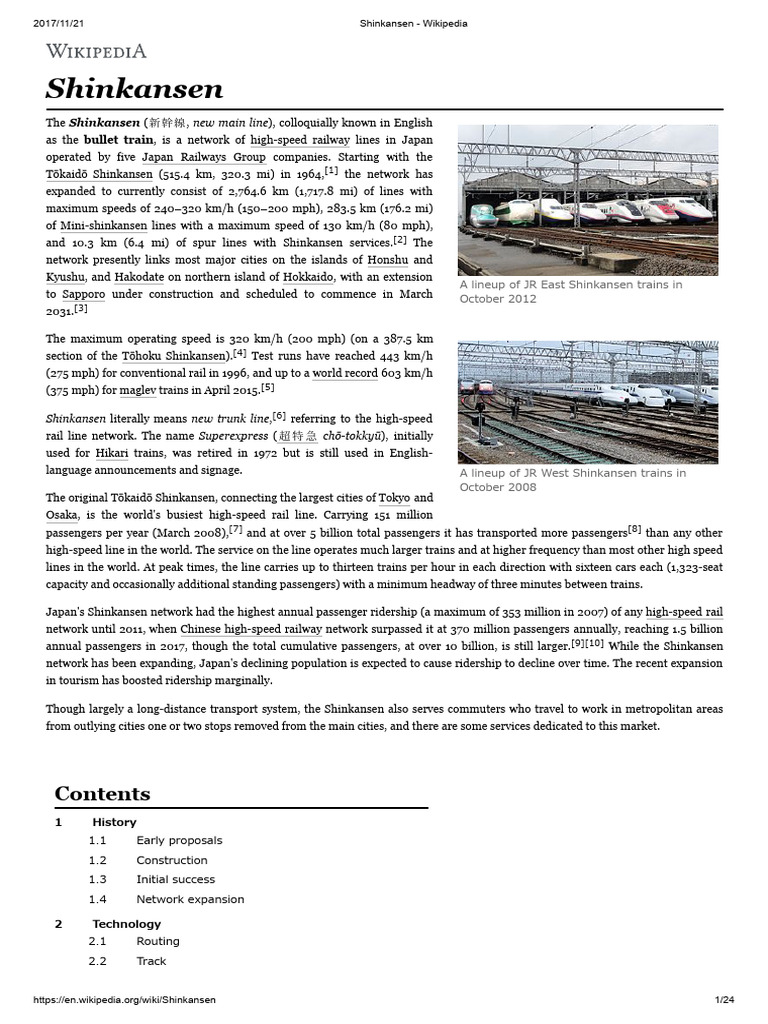 Shinkansen - Wikipedia | PDF