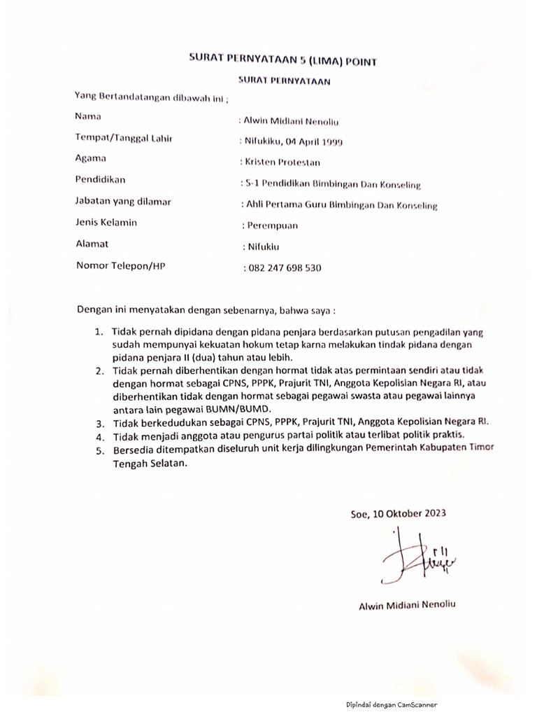 Surat Pernyataan Alwin New | PDF