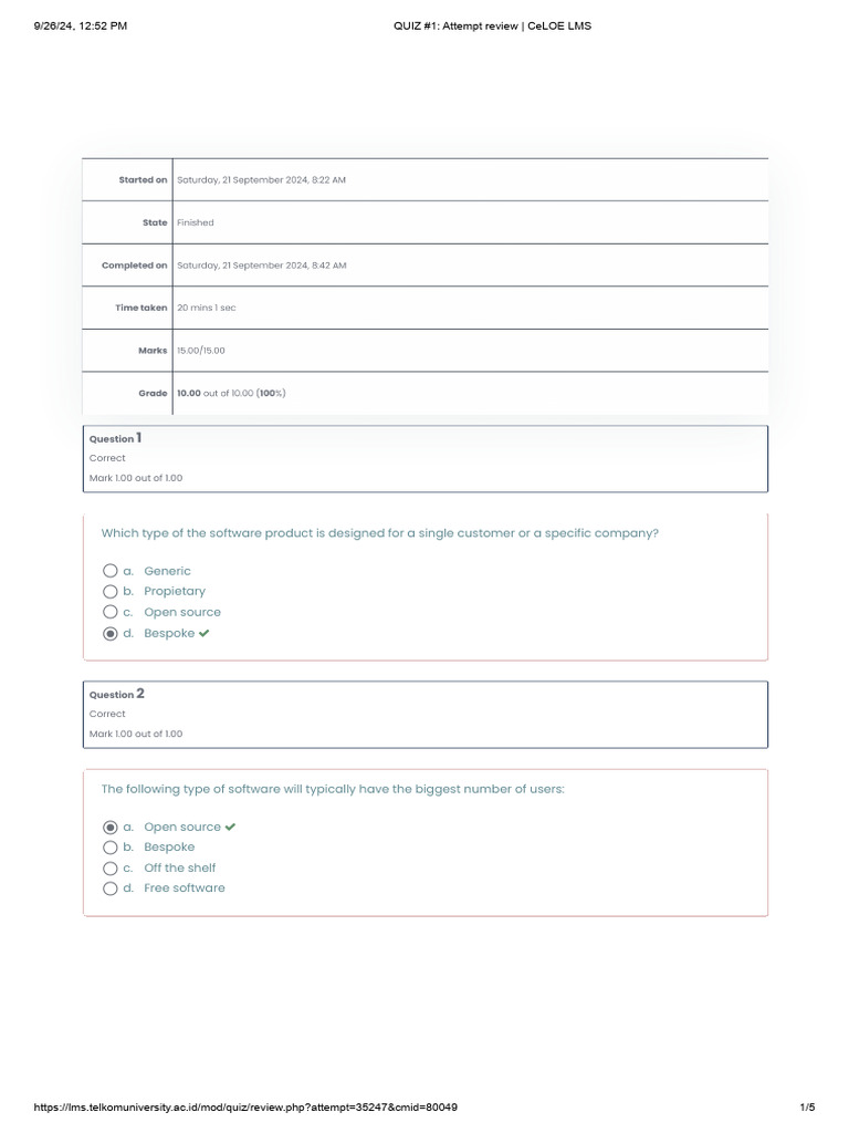 QUIZ #1 - Attempt Review - CeLOE LMS | PDF | Software | Software ...