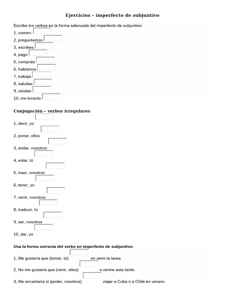 Ejercicios Imperfecto de Subjuntivo | PDF