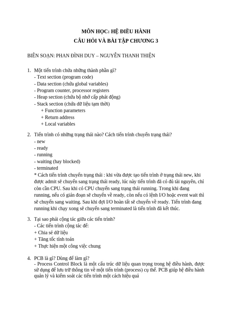 Bai Tap Chuong 3 HDH | PDF