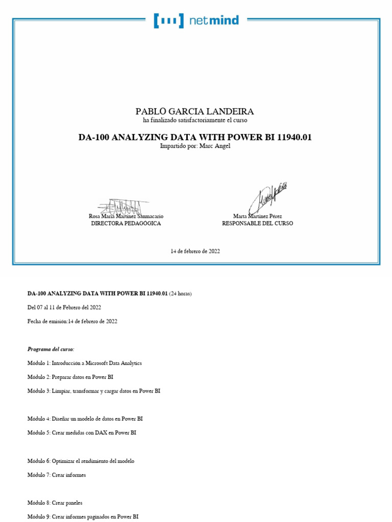 Da 100 Analyzing Data With Power Bi 11940.01-Diploma Cliente Netmind ...