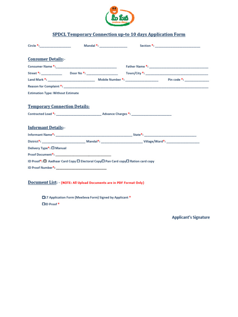 Temporary Connection Service-SPDCL | PDF