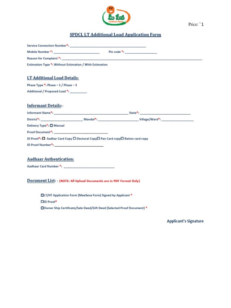 LT Additional Load Service-SPDCL | PDF
