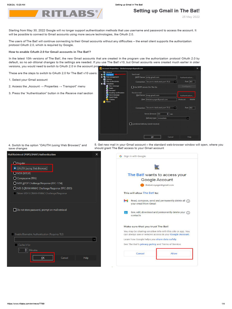 Setting Up Gmail in The Bat! | PDF | Gmail | Computer Security