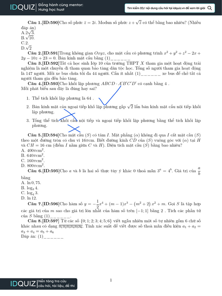 Đề 11 TSA Toán học - Hưng học hust | PDF