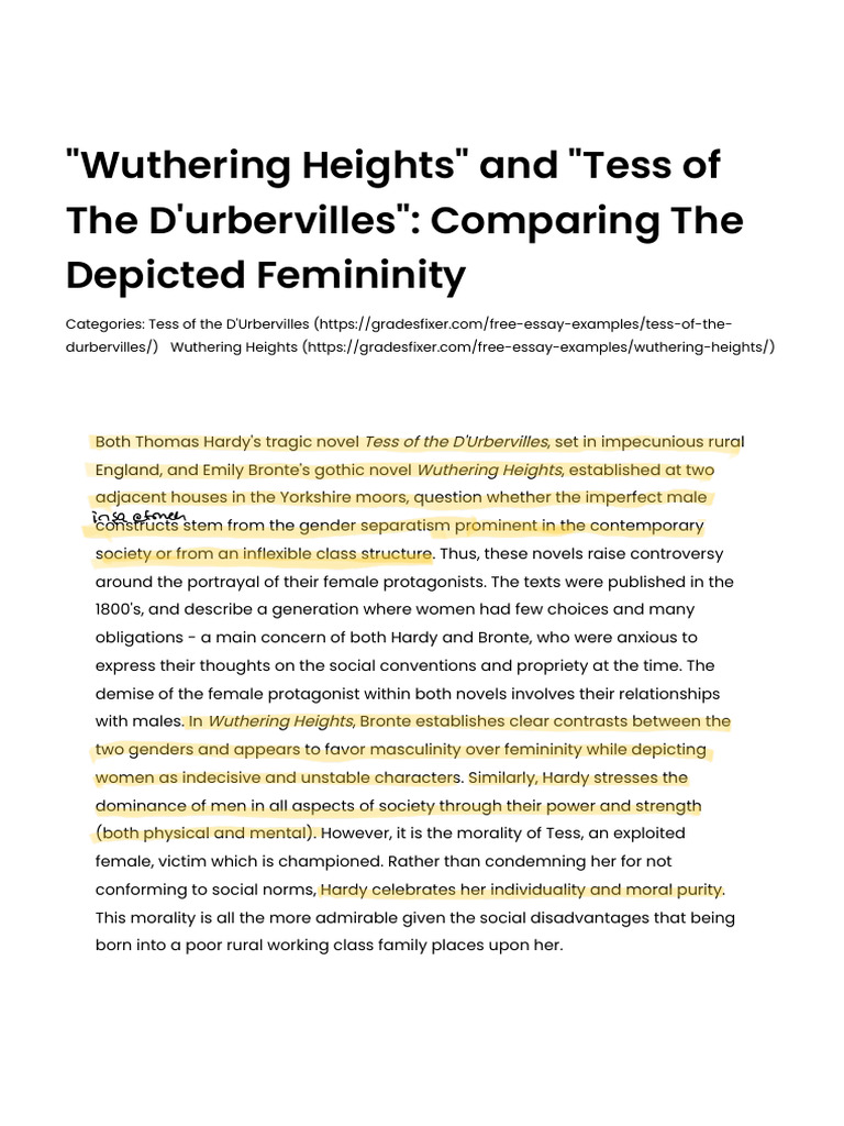 "Wuthering Heights" and "Tess of The D'Urbervilles" - Comparing The ...