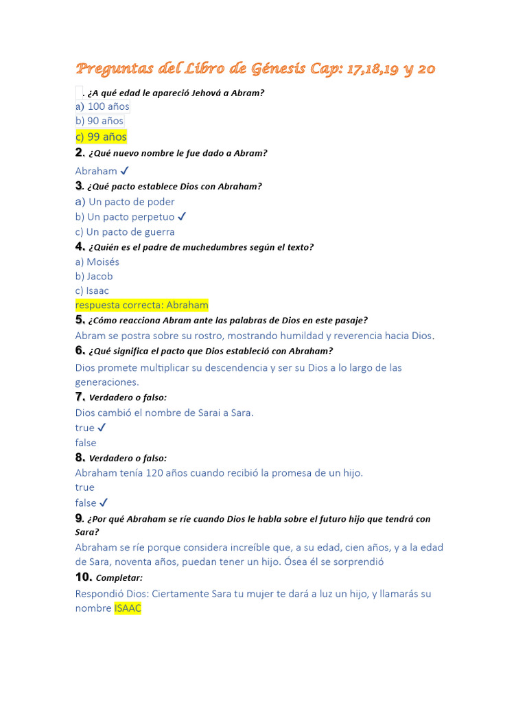 Preguntas Del Libro de Génesis Cap | PDF