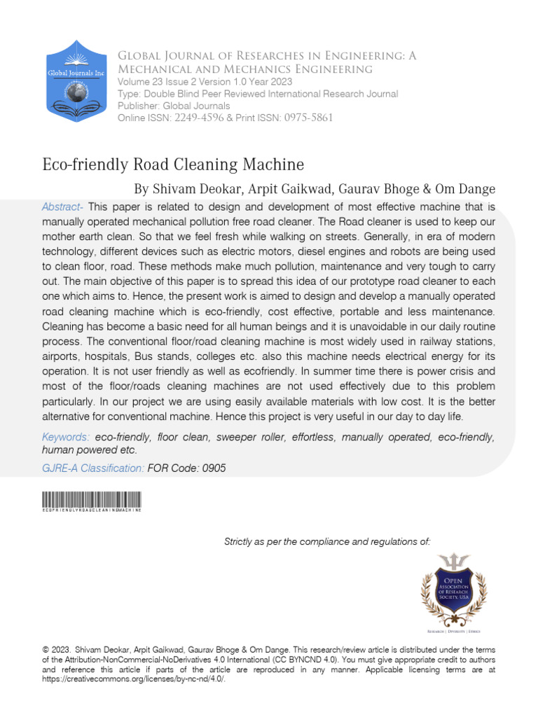 Eco-Friendly Manual Road Cleaner Design | PDF | Road | Technology ...