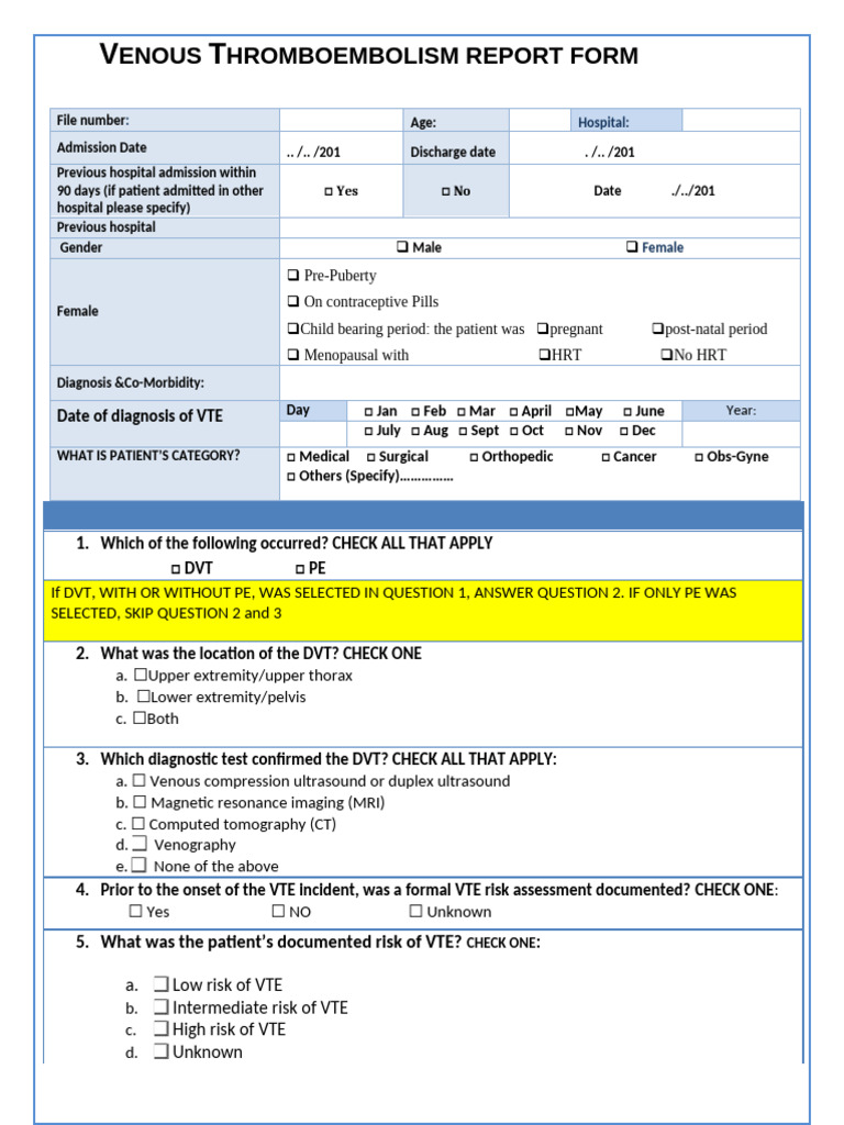 HA-VTE Report Form 2018 | PDF
