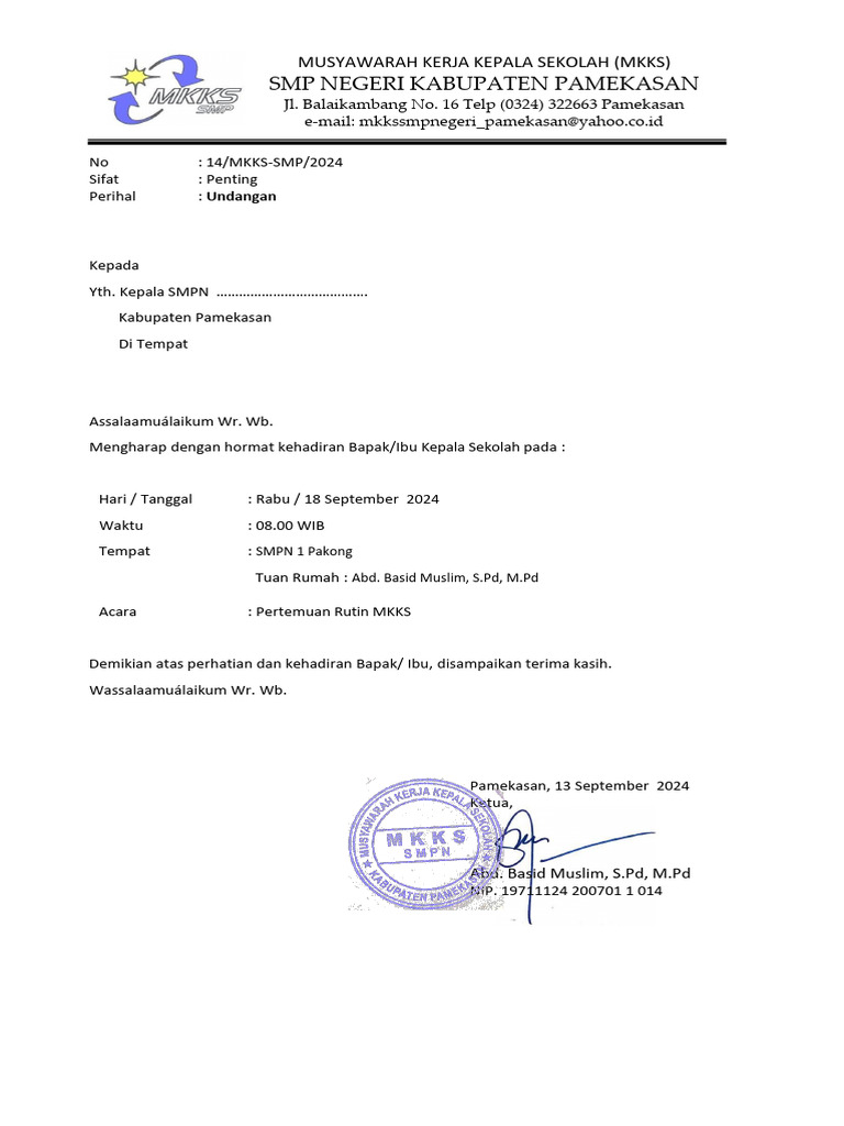 Undangan Kasek Sept. 2024 | PDF