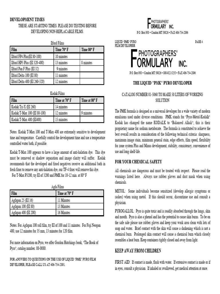 PMK Pyro Developer (Liquid) (01-5060) | PDF