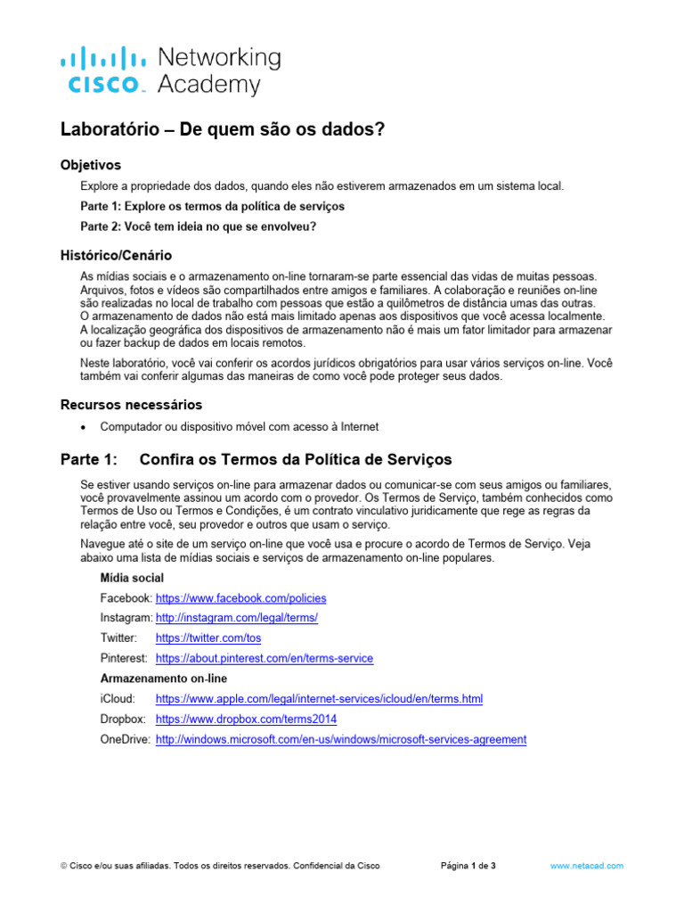 Portuguese Lab Activity Who Owns Your Data | PDF