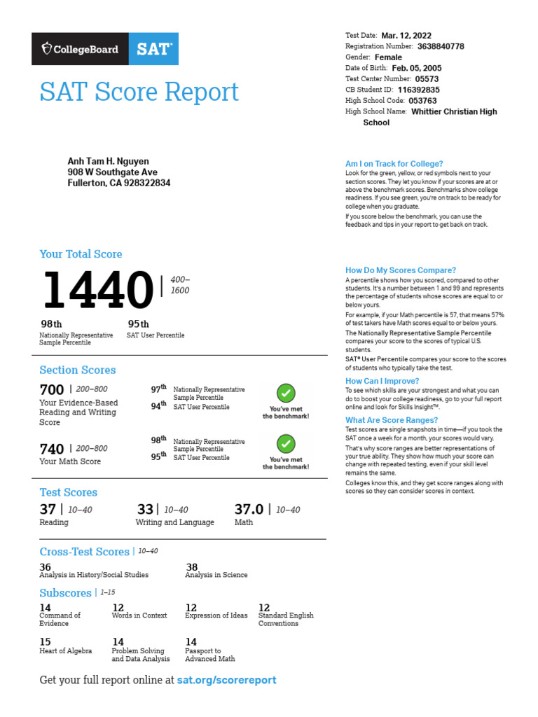 SAT Score Report | PDF