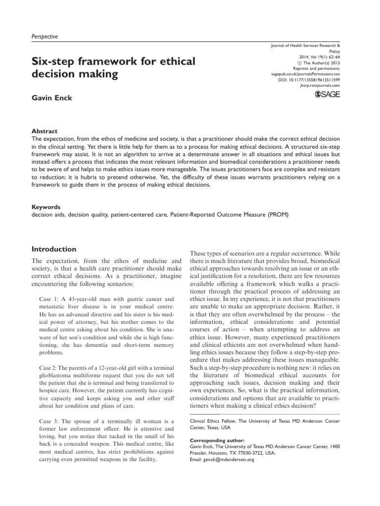 Six Step Framework For Ethical Decision | PDF