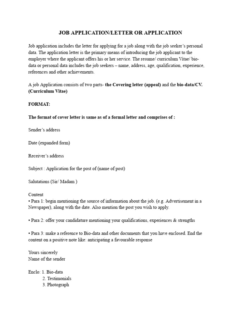 Job Application - Letter or Application | PDF