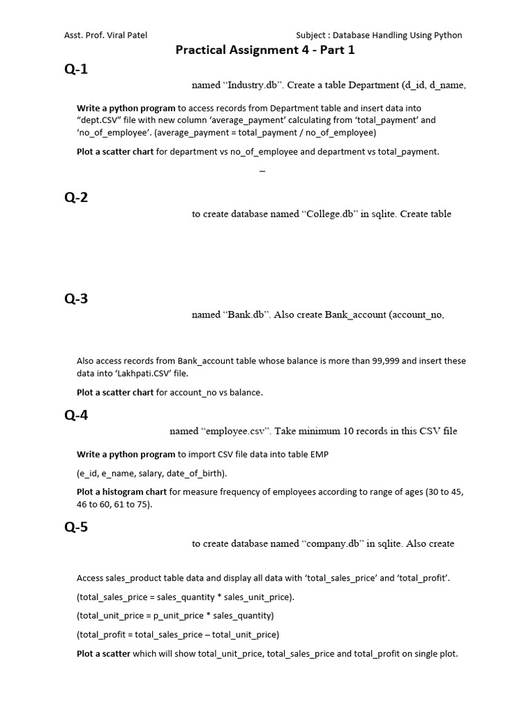 SQLite - Python - Practical Assignment-4 Part 1 | PDF