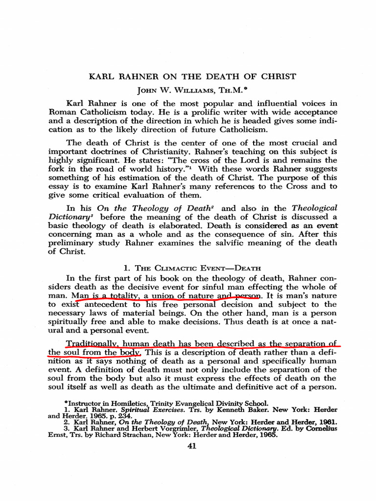 Karl Rahner On The Death of Christ | PDF