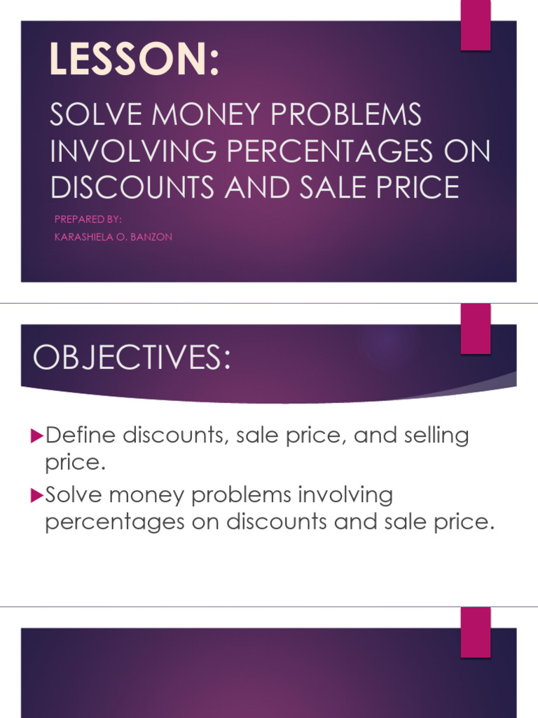 Lesson Money Problem Involving Discount | PDF