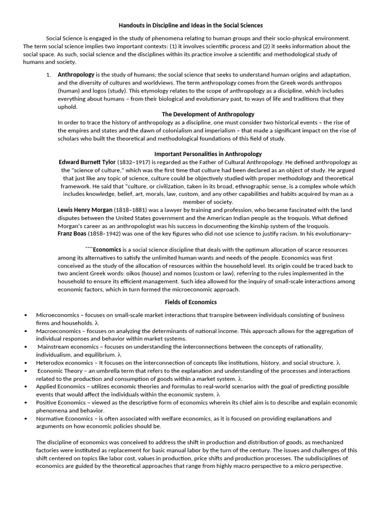 Handouts in Discipline and Ideas in The Social Sciences | PDF ...