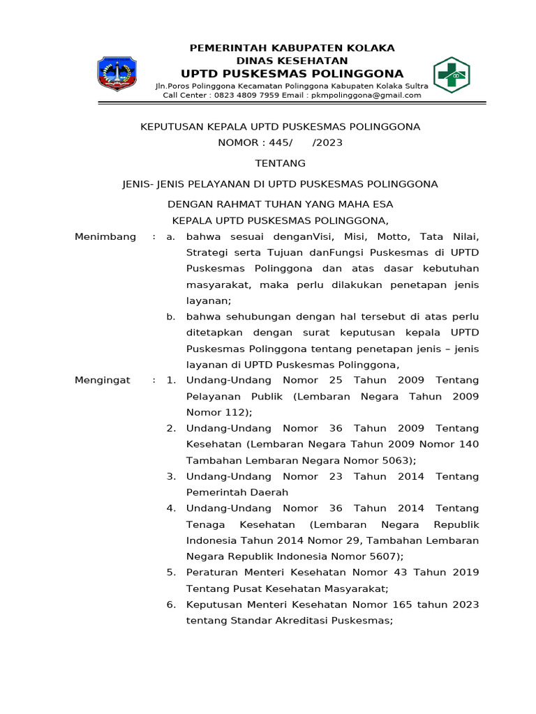 SK Jenis - Jenis Pelayanan | PDF