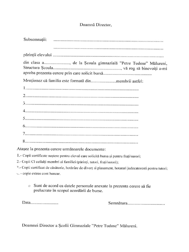 Cerere Bursa Sociala | PDF