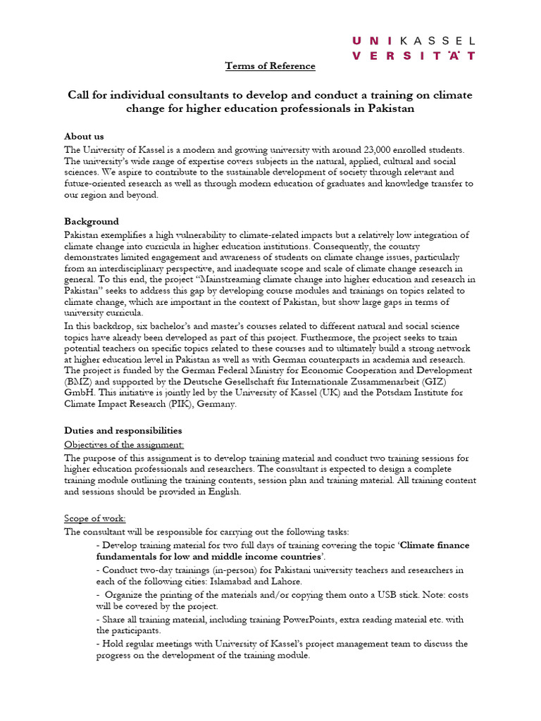 ToR - Training Climate Finance 01 | PDF